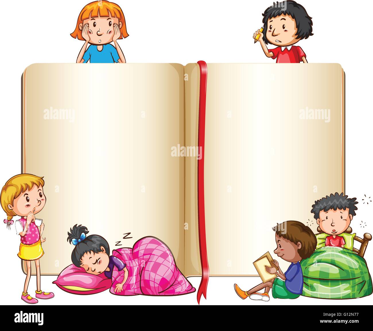Empty book and children sleeping illustration Stock Vector Image & Art ...