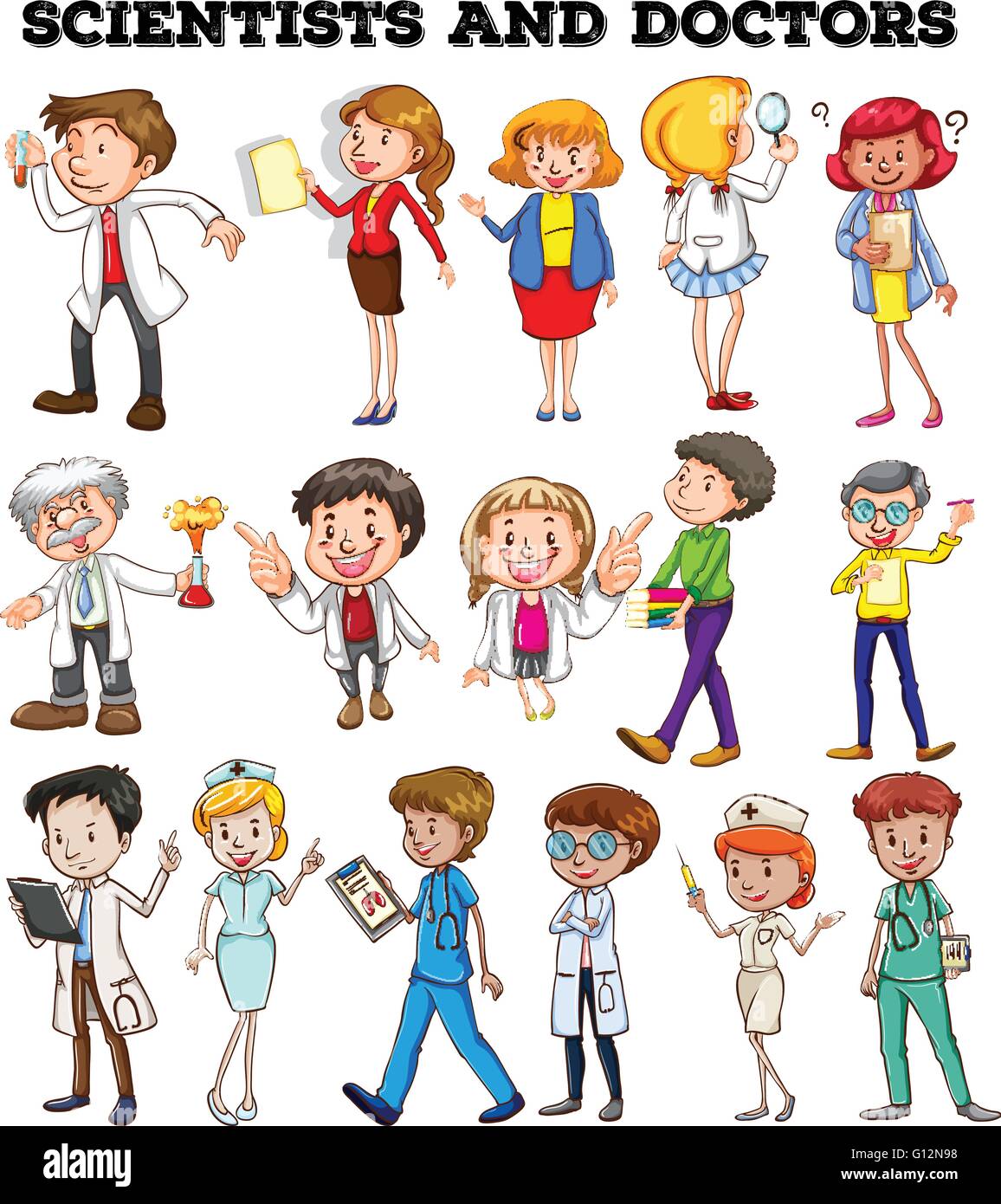 People working as scientists and doctors illustration Stock Vector ...