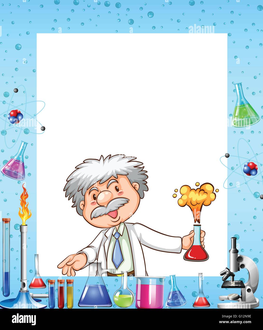 Border design with scientist and chemicals illustration Stock Vector ...