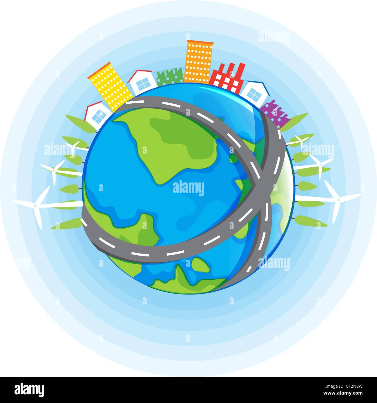 Earth theme with buildings on earth illustration Stock Vector Image ...