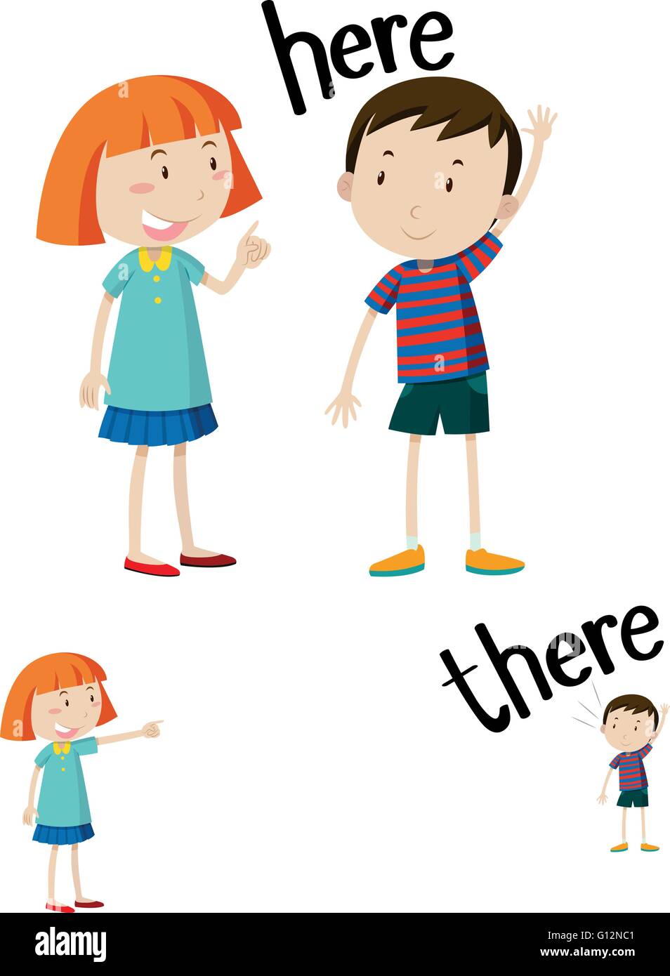 Opposite adjective here and there illustration Stock Vector Image & Art ...