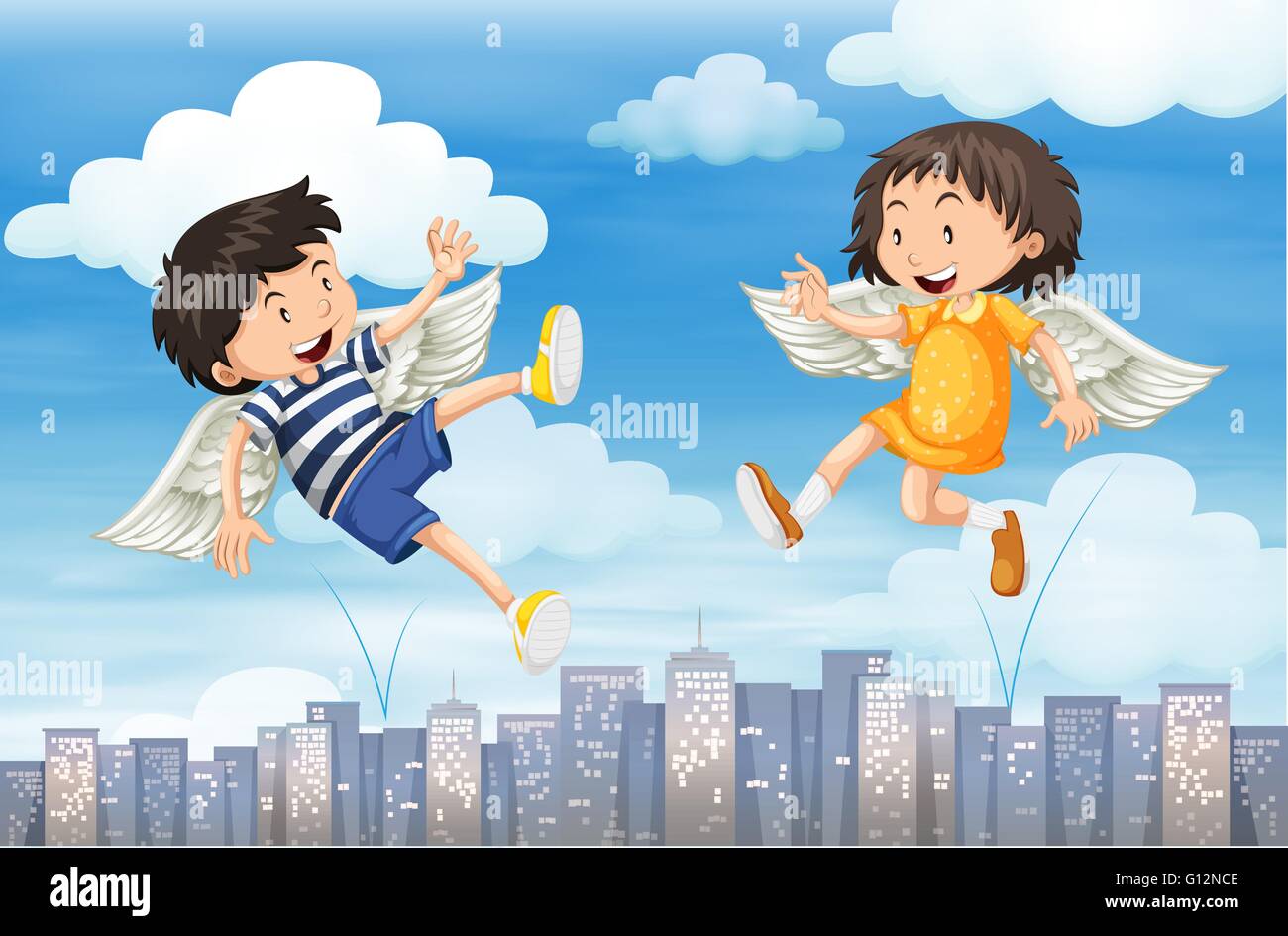 Cartoon child flying with wings Stock Vector Images - Alamy