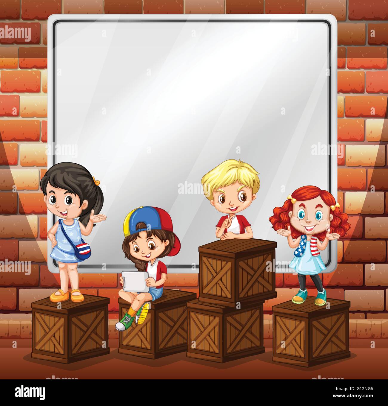 Border design with children and boxes illustration Stock Vector Image ...