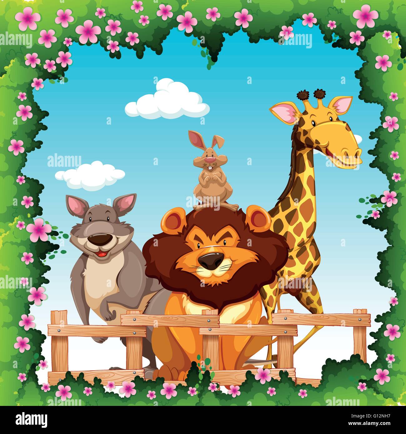 Wild animals behind the fence illustration Stock Vector Image & Art - Alamy