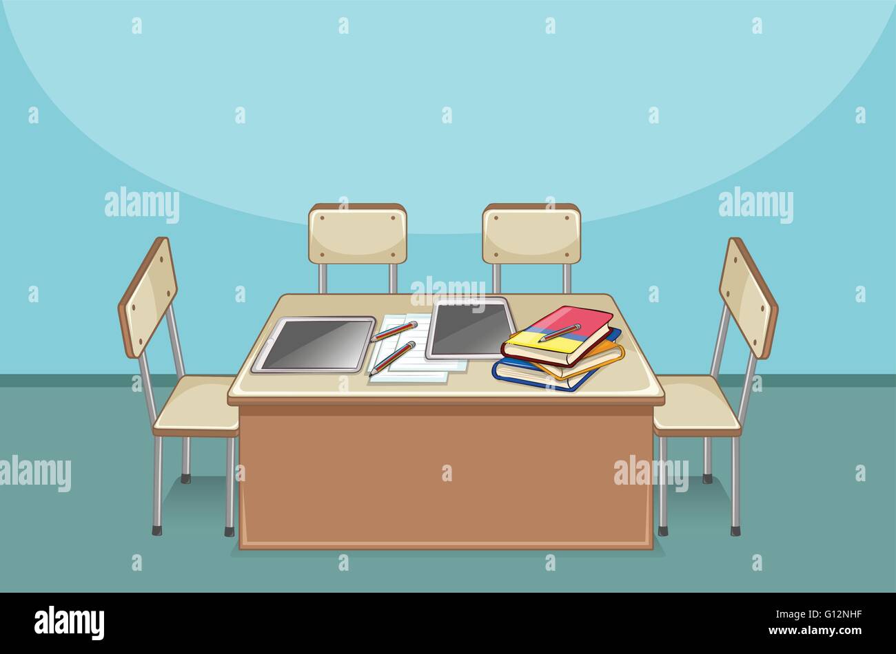 Empty classroom with books on the table illustration Stock Vector Image ...