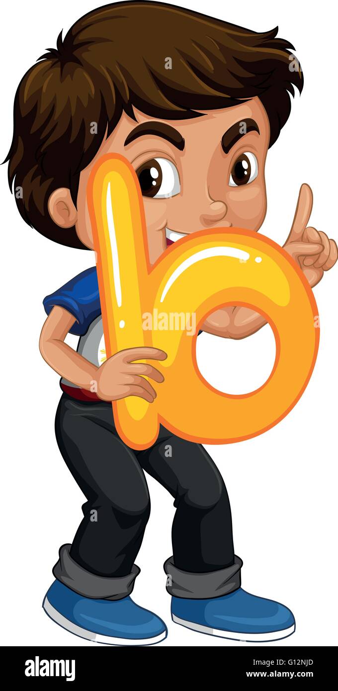 Little boy holding letter B illustration Stock Vector Image & Art - Alamy