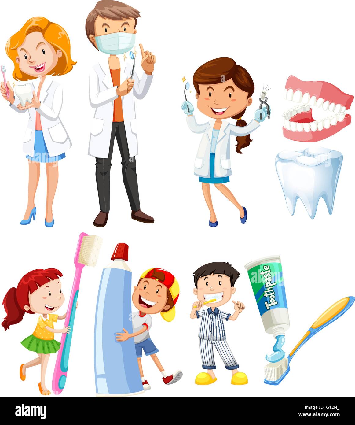 Dentist and children brushing teeth illustration Stock Vector Image ...