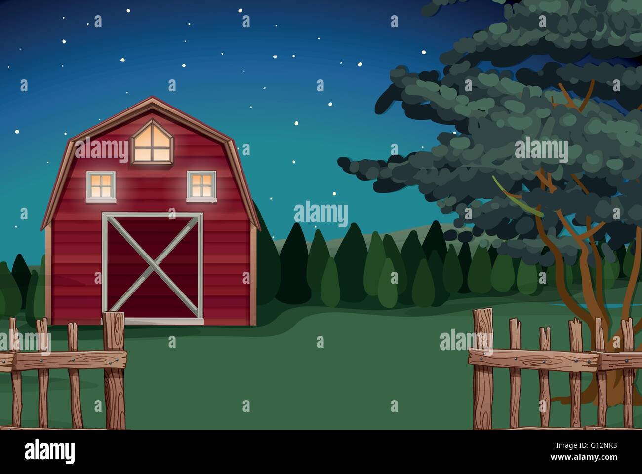 Farmhouse on the farm at nighttime illustration Stock Vector Image ...