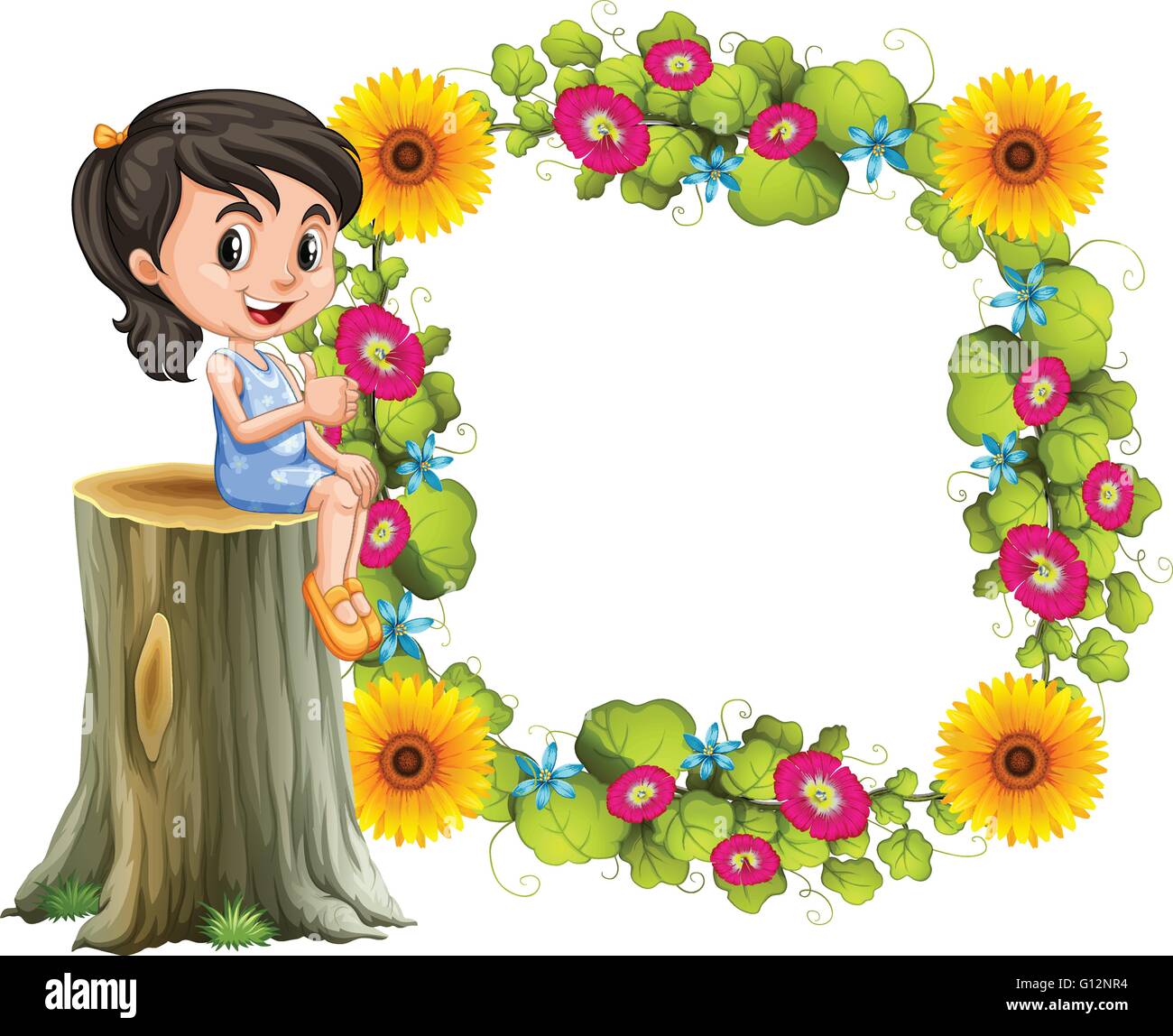 Little girl and flower border illustration Stock Vector Image & Art - Alamy