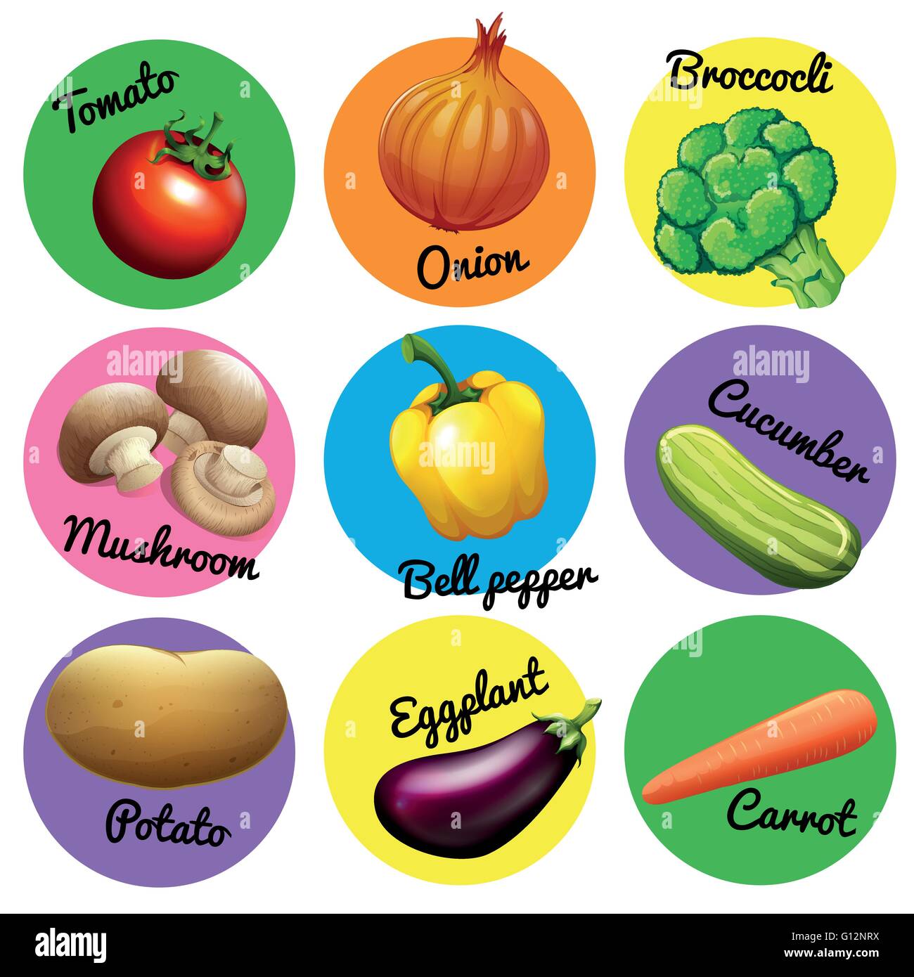 Fresh vegetable in round tags illustration Stock Vector Image & Art - Alamy