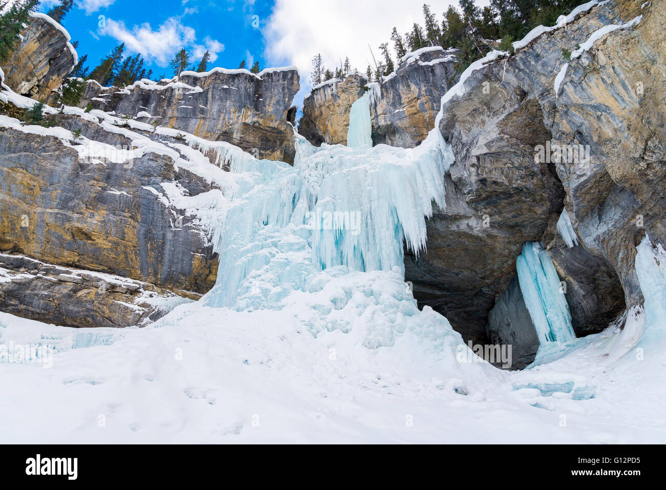 Frozen in winter, Panther Falls, Banff National Park, Alberta, Canada ...