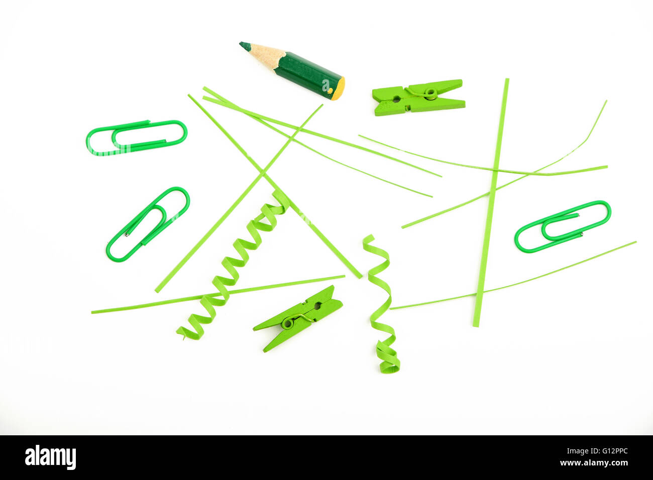 Small things matter, mixed colorful green paper pieces and wooden ...