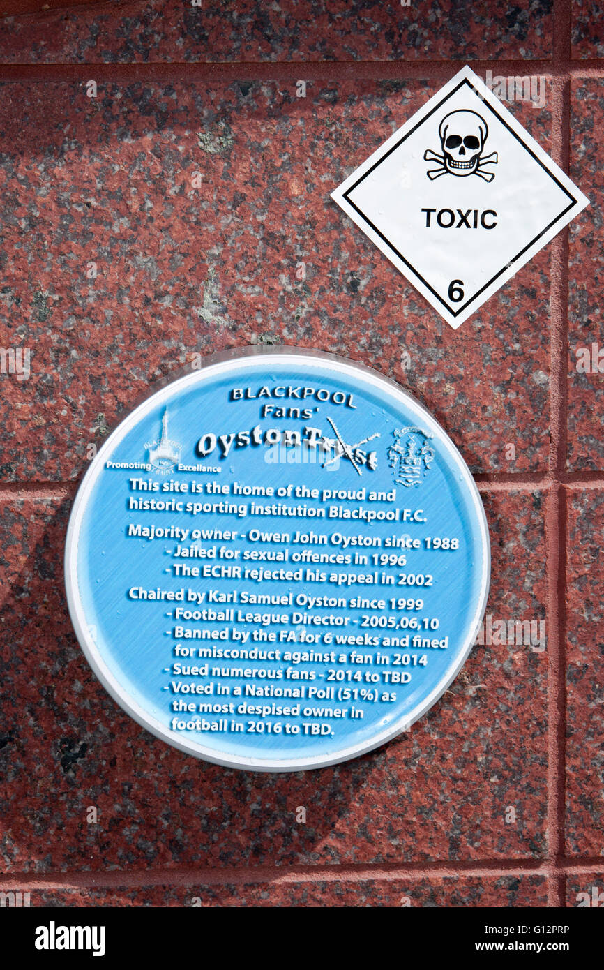 Toxic Sign at Blackpool Football Club, FC, Lancashire, UK Stock Photo ...