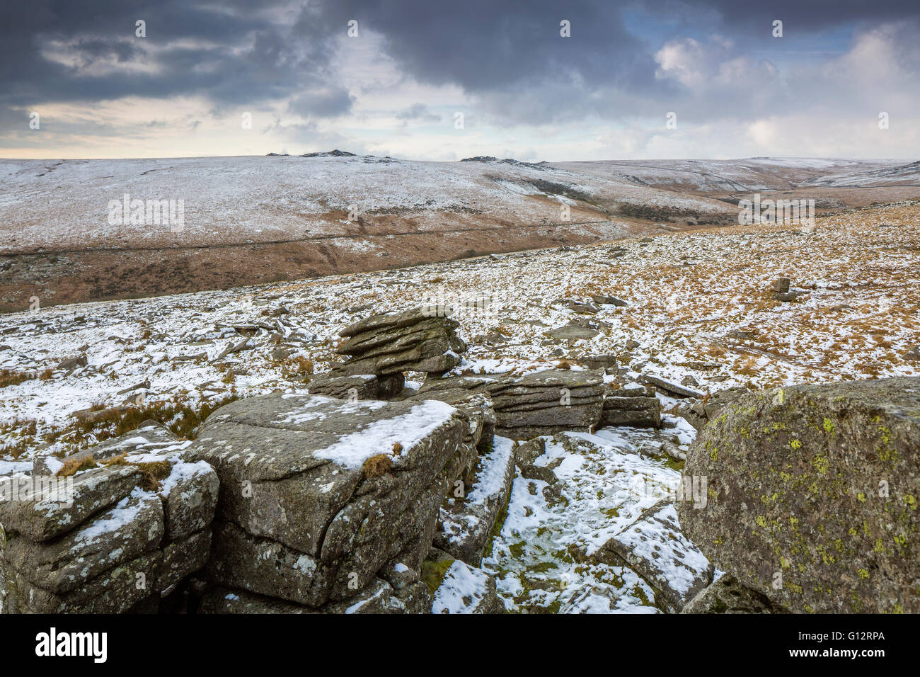 Dartmoor National Park seen from Littaford Tors, Dartmoor Forest, Devon ...