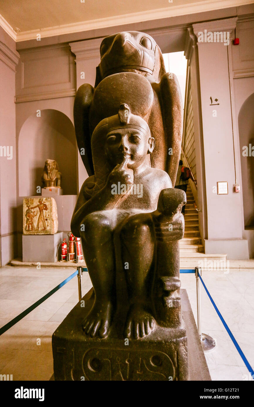Statue of the young Rameses II and the god Horus from Tanis, Egyptian ...