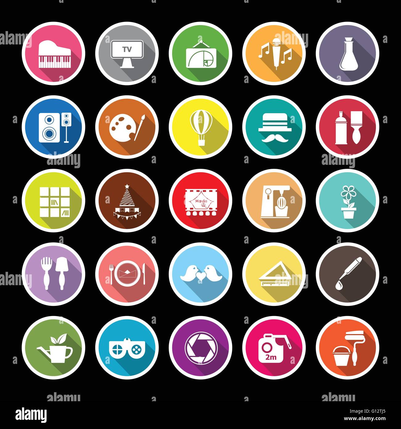 Art activity flat icons with long shadow, stock vector Stock Vector ...