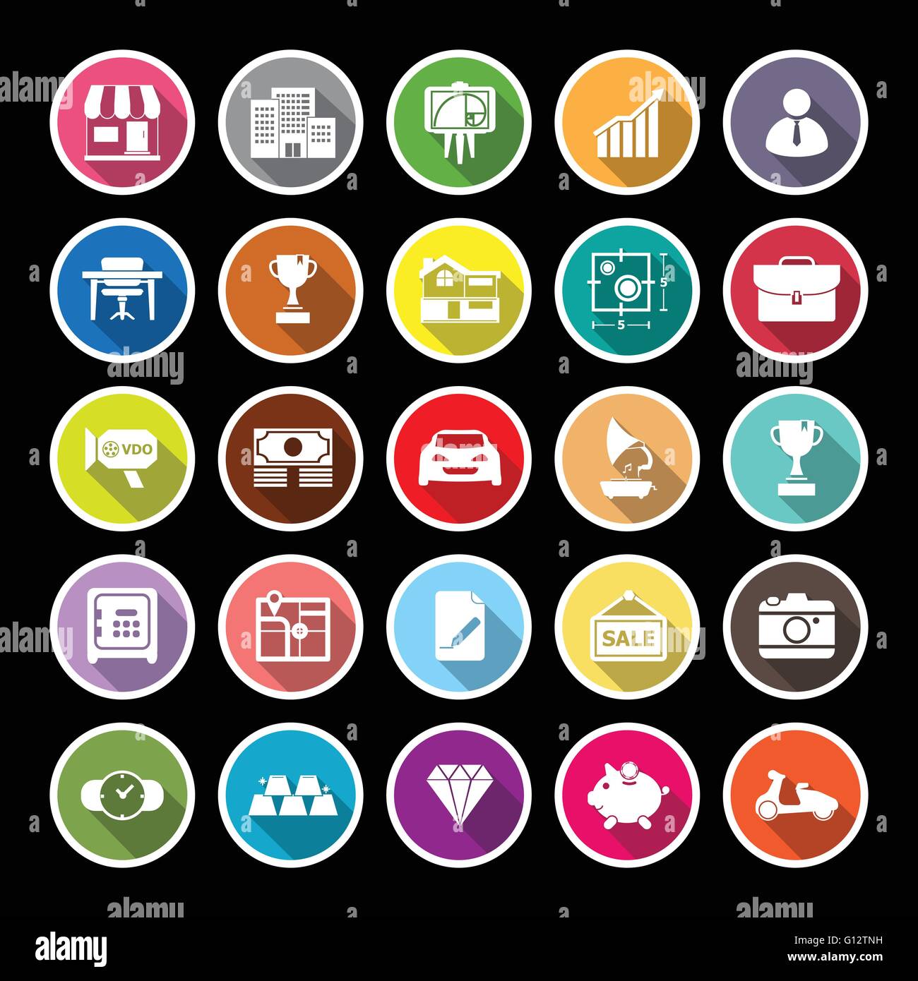 Asset and property flat icons with long shadow, stock vector Stock ...