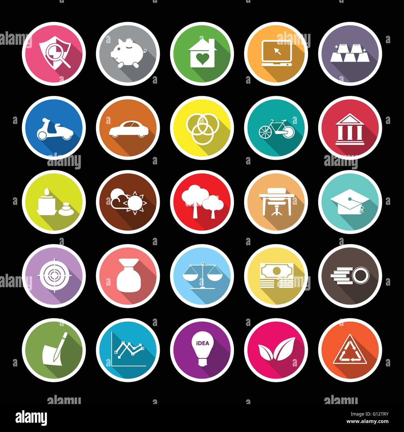 Sufficient economy flat icons with long shadow, stock vector Stock ...