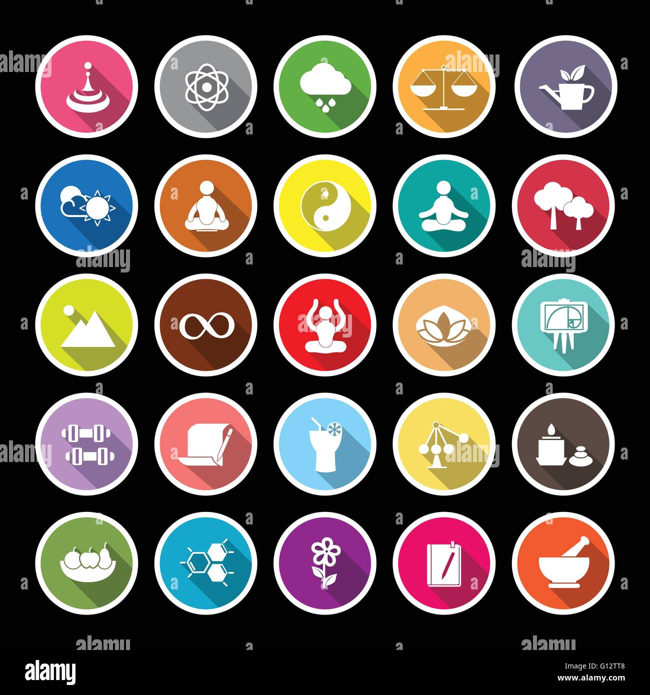 Zen concept flat icons with long shadow, stock vector Stock Vector ...