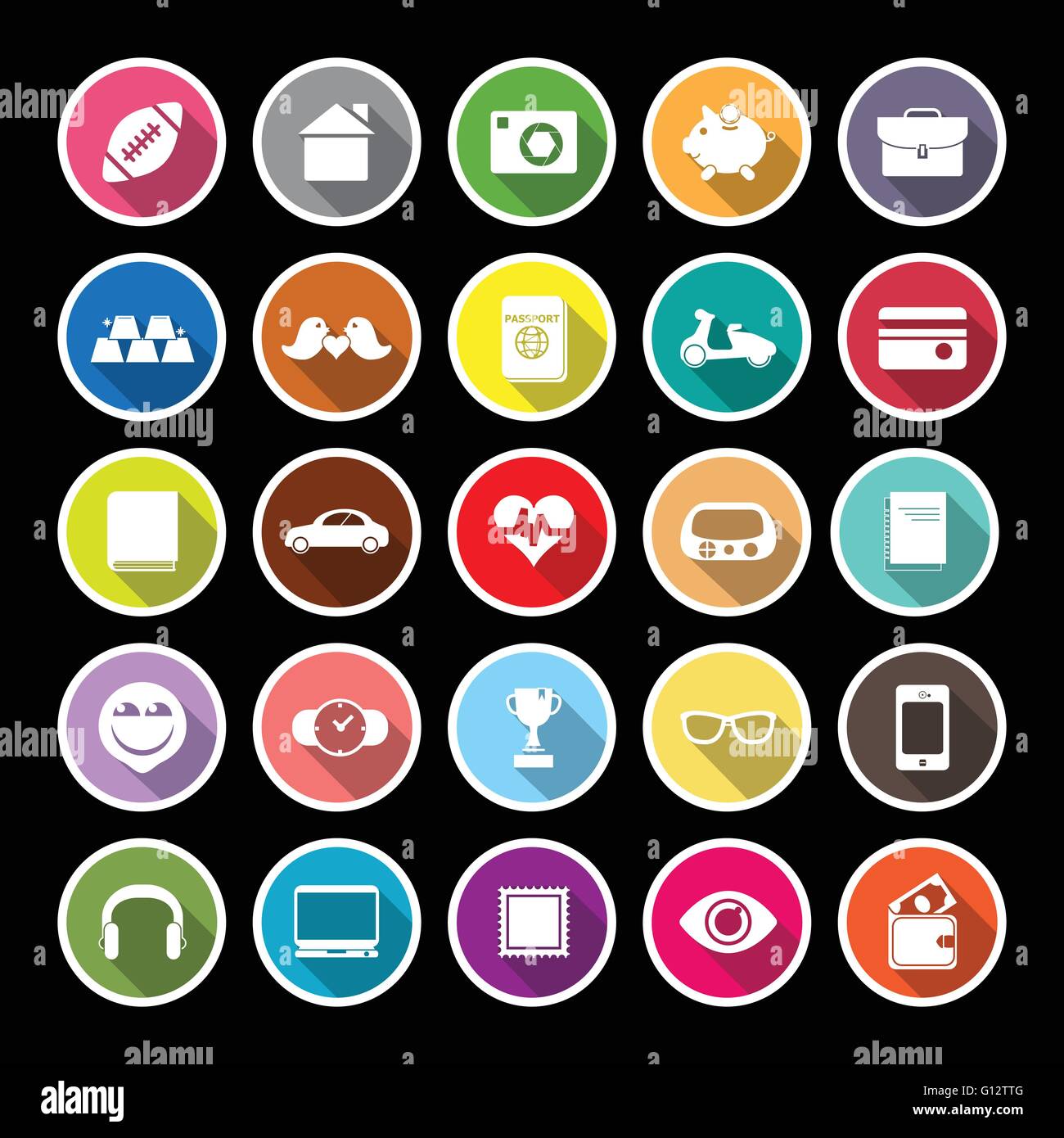 Personal data flat icons with long shadow, stock vector Stock Vector ...
