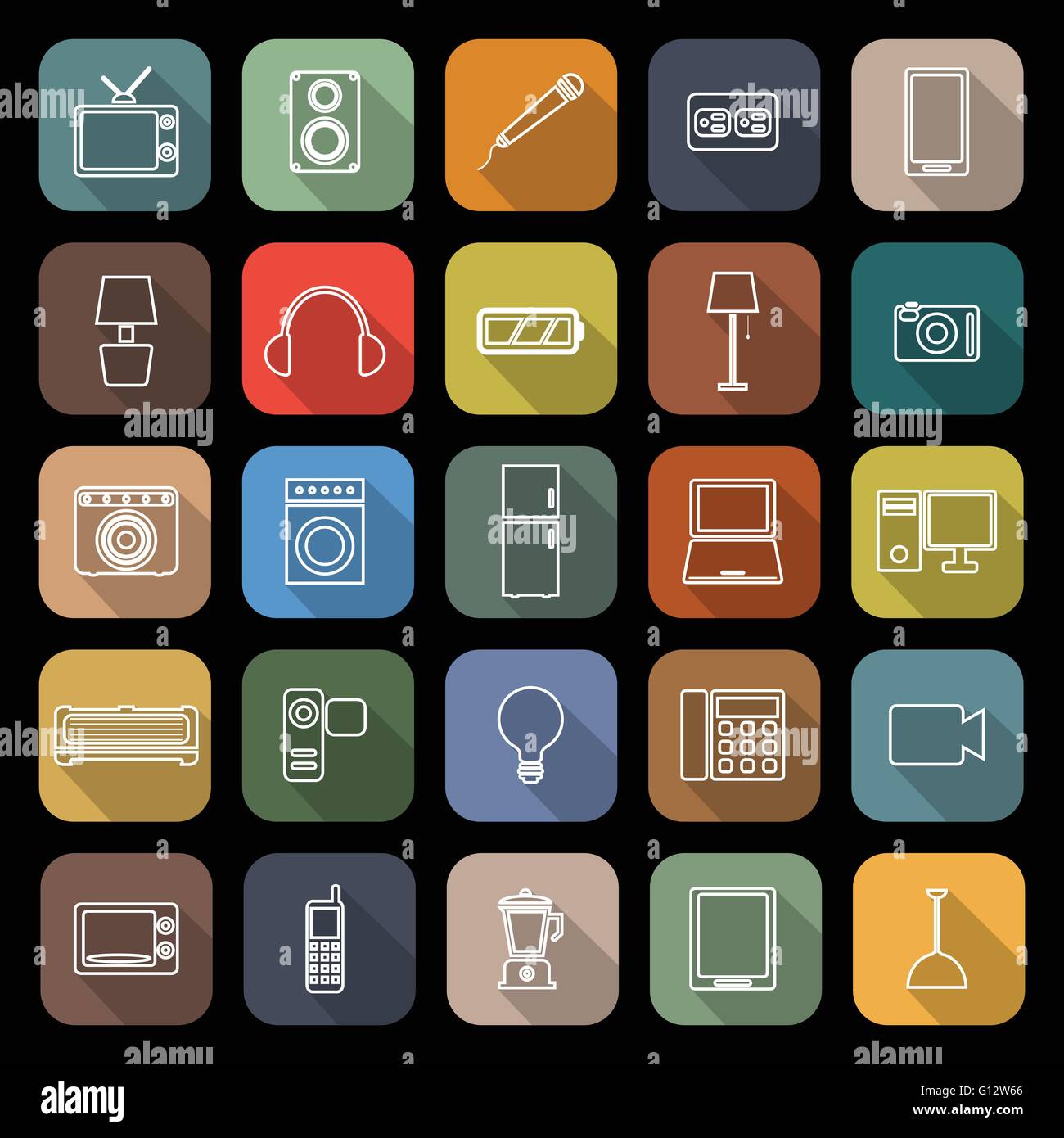 Electrical machine line flat icons with long shadow, stock vector Stock ...