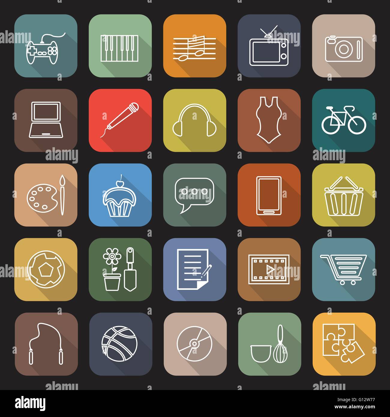 Hobby line flat icons with long shadow, stock vector Stock Vector Image ...