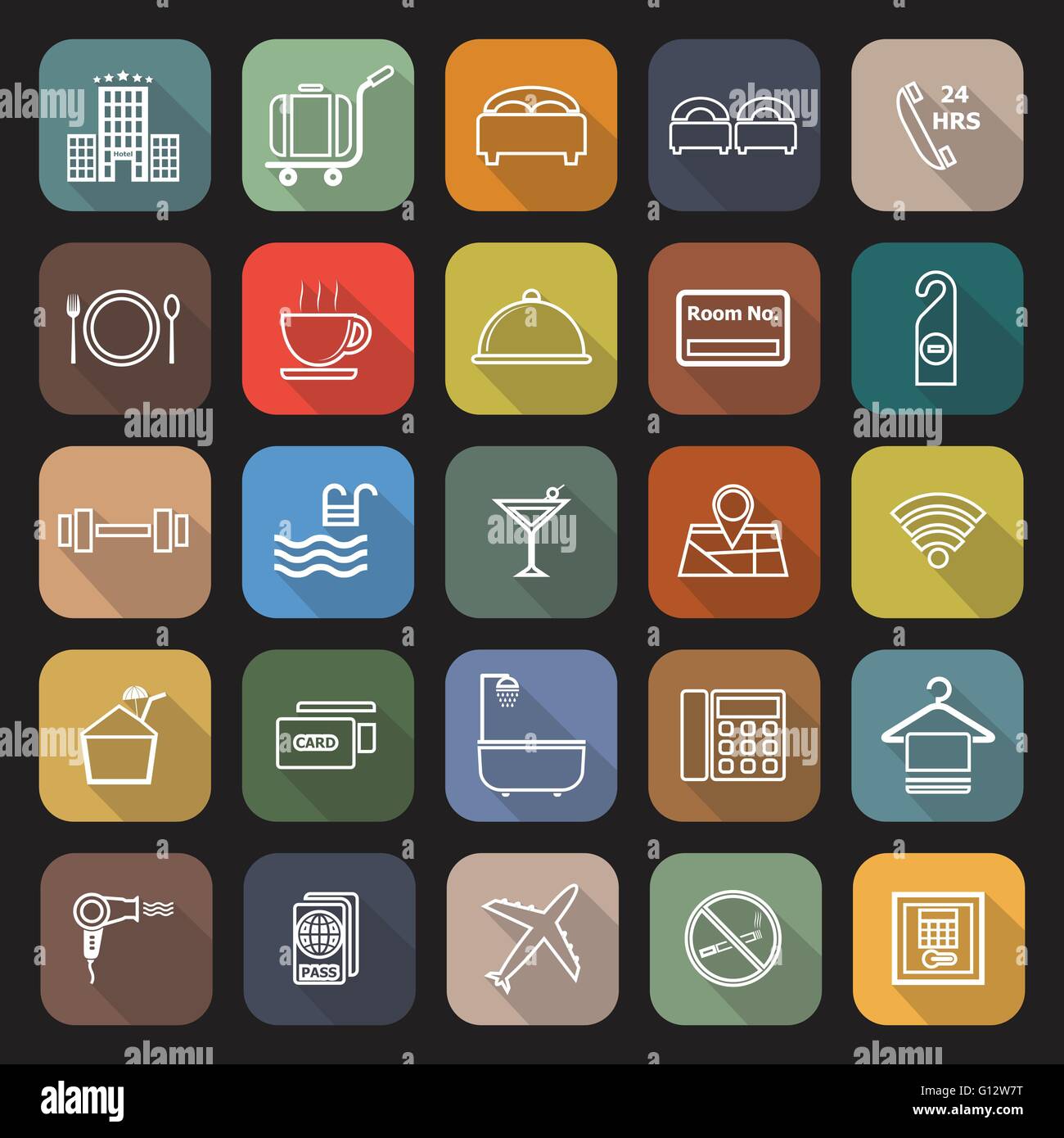 Hotel line flat icons with long shadow, stock vector Stock Vector Image ...