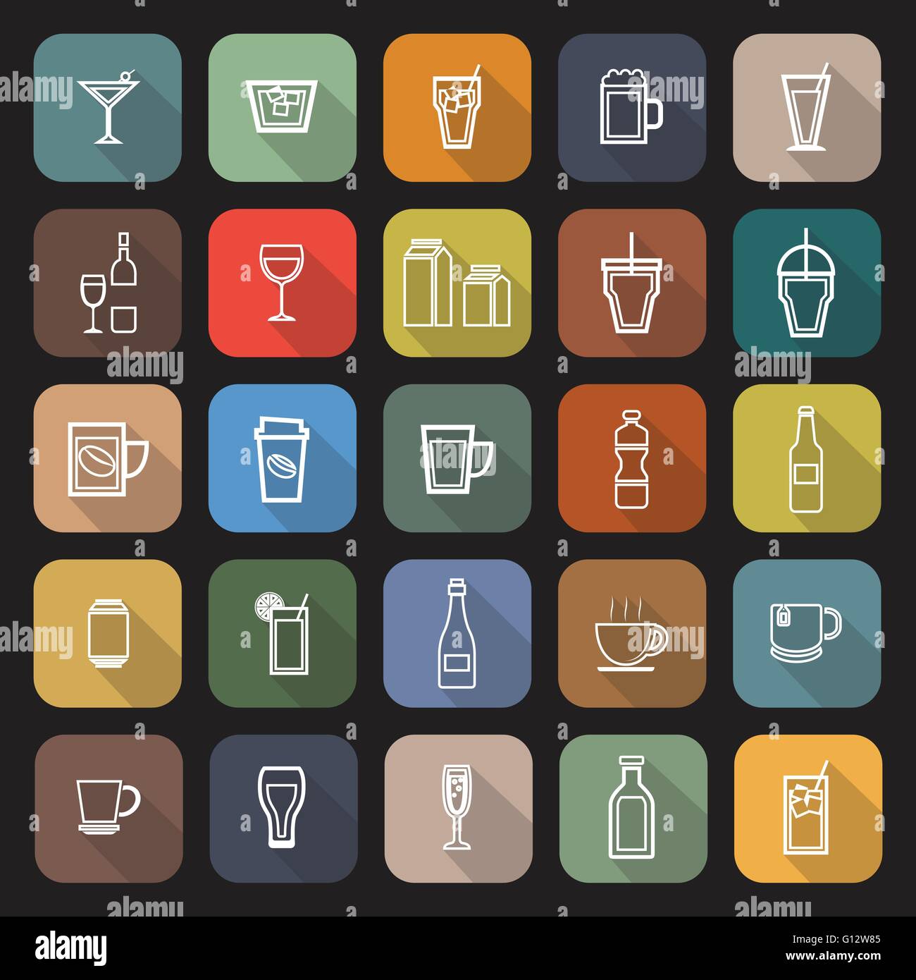 Drink line flat icons with long shadow, stock vector Stock Vector Image ...