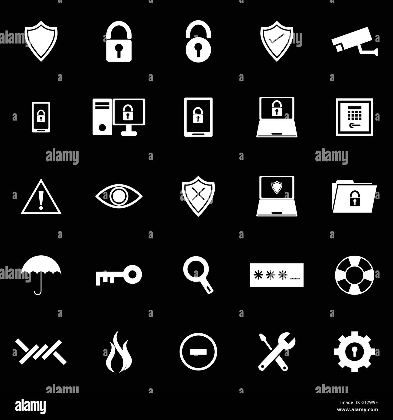 Security icons on black background, stock vector Stock Vector Image ...