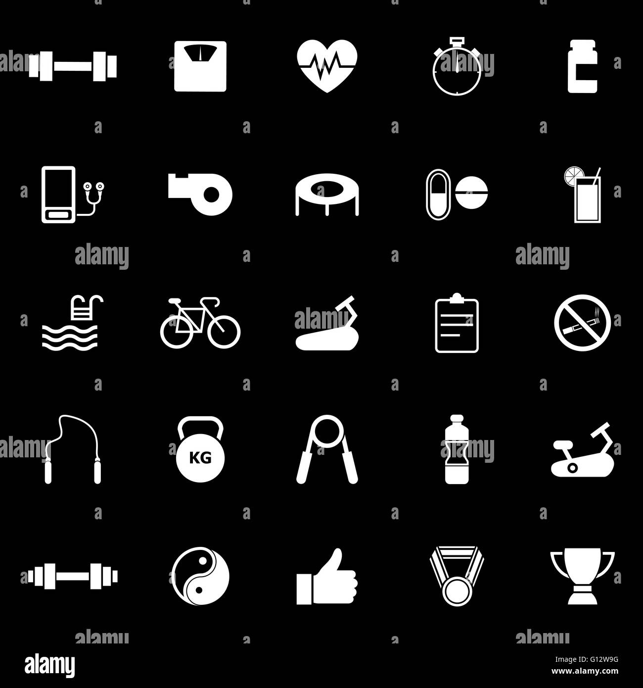 Fitness icons on black background, stock vector Stock Vector Image ...