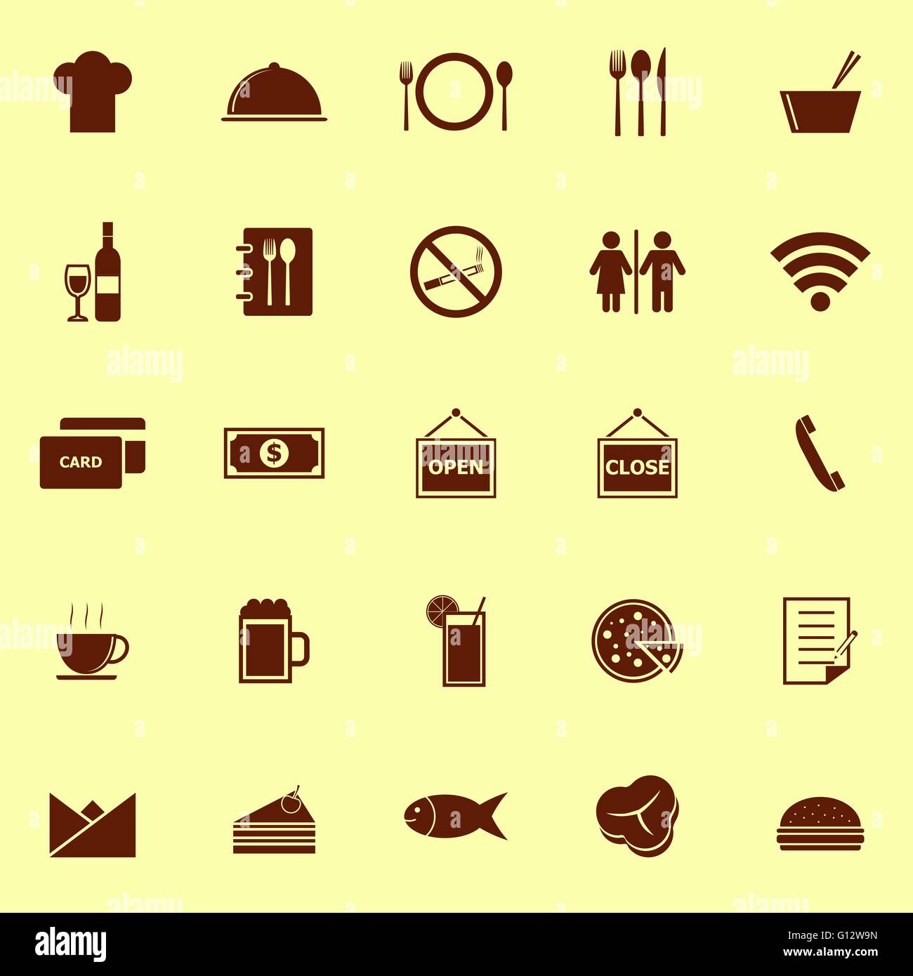 Restaurant color icons on yellow background, stock vector Stock Vector ...