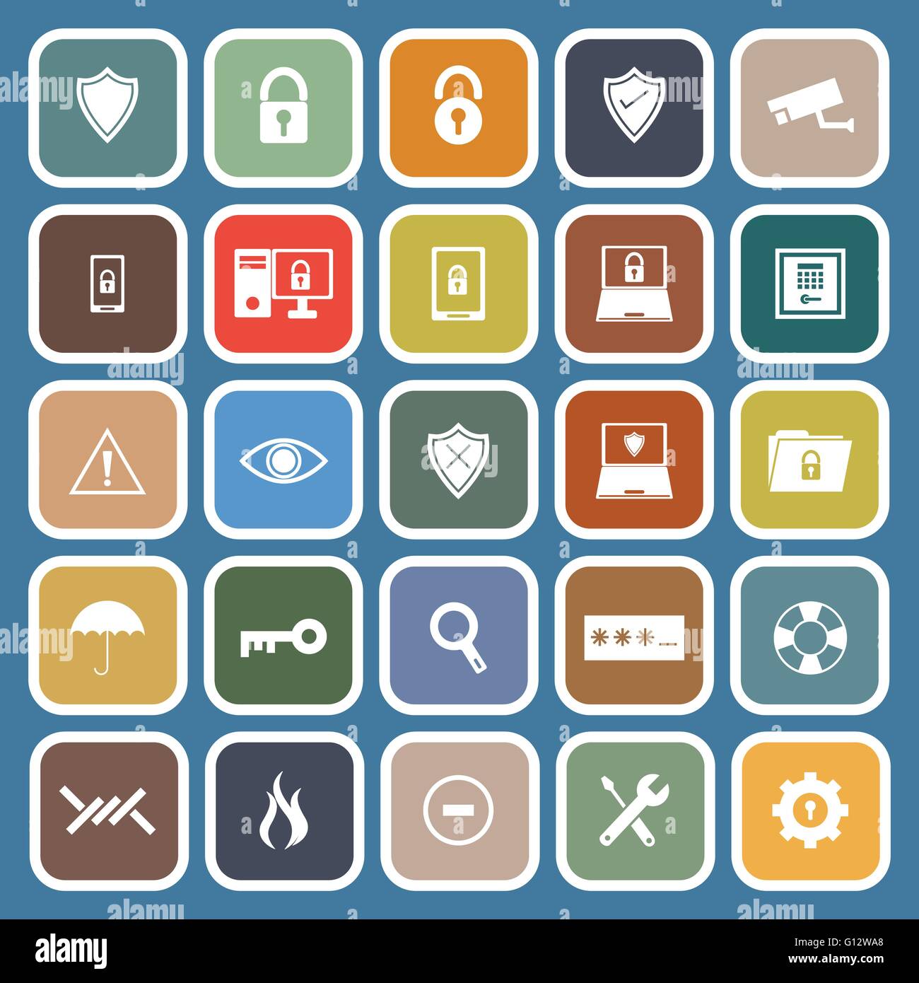 Security flat icons on blue background, stock vector Stock Vector Image ...