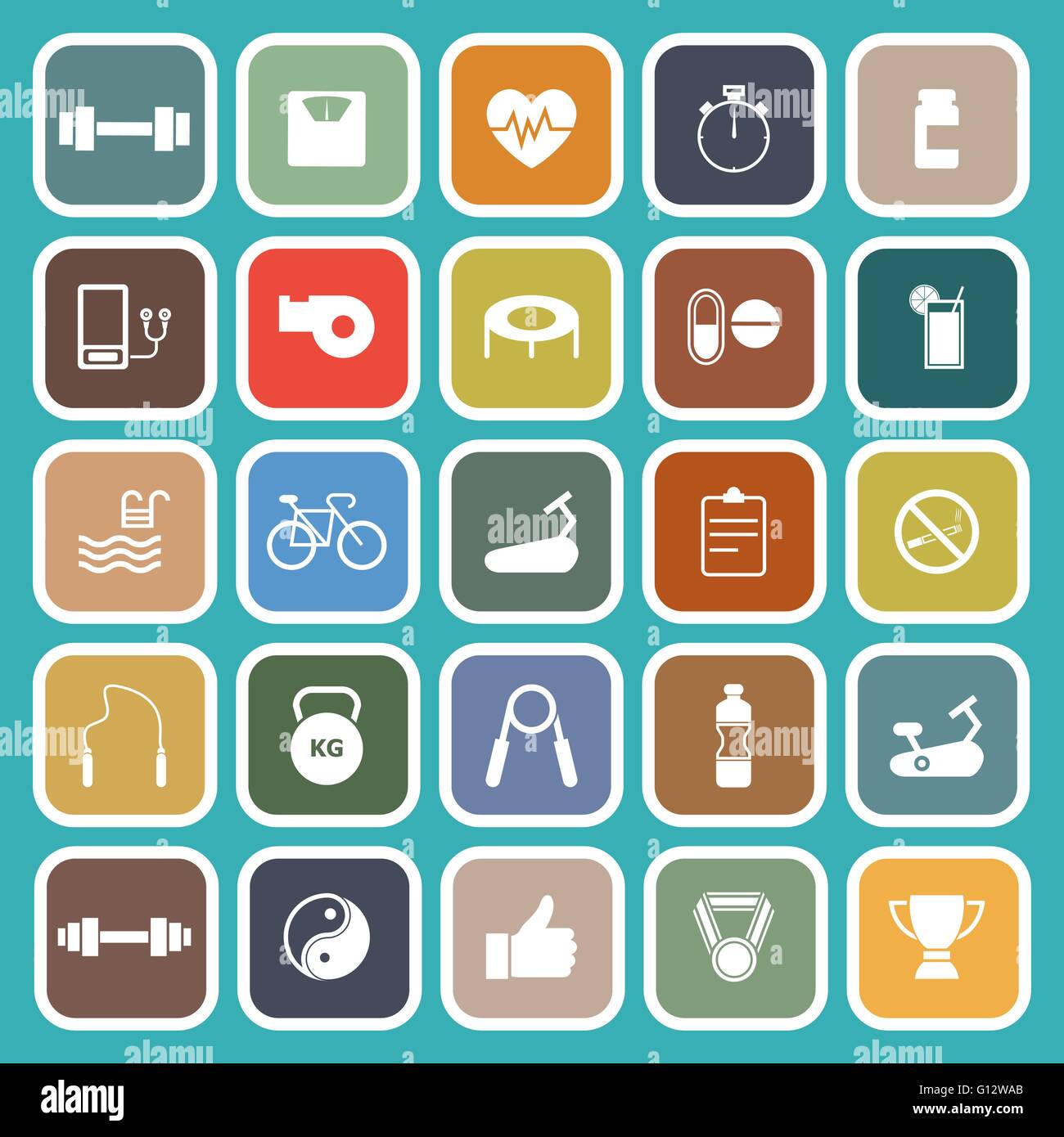 Fitness flat icons on green background, stock vector Stock Vector Image ...