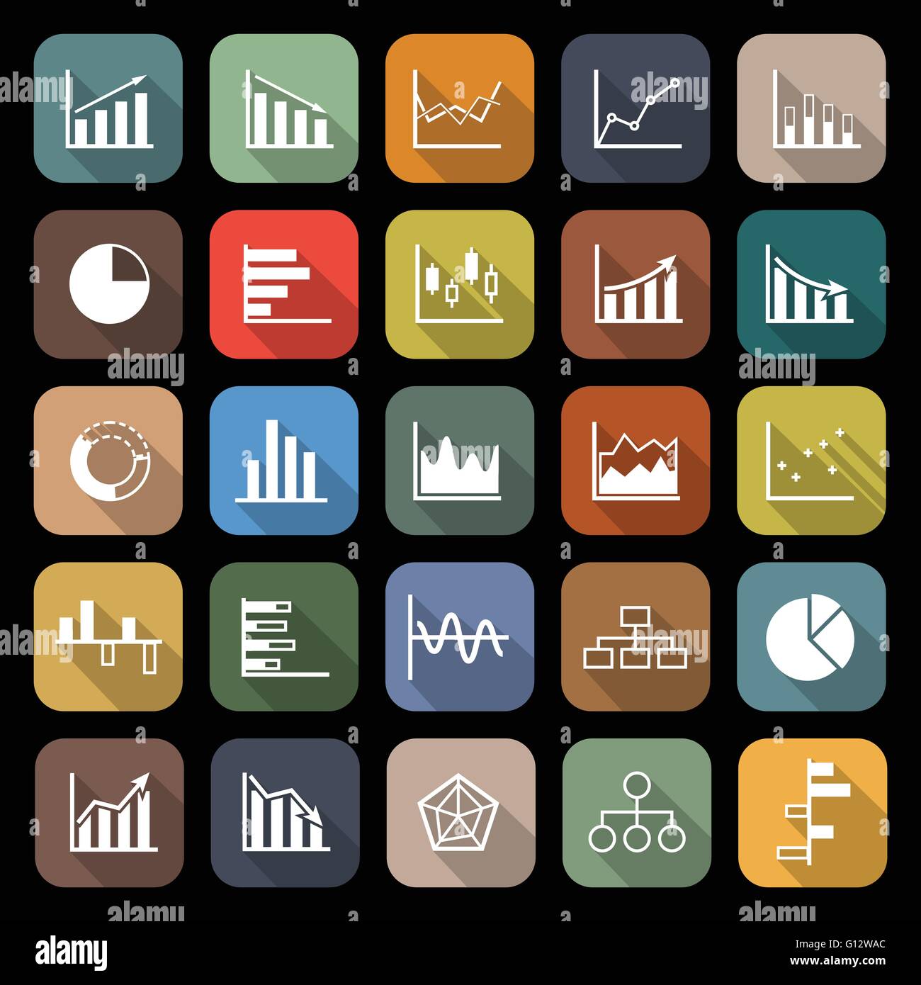 Graph flat icons with long shadow, stock vector Stock Vector Image ...