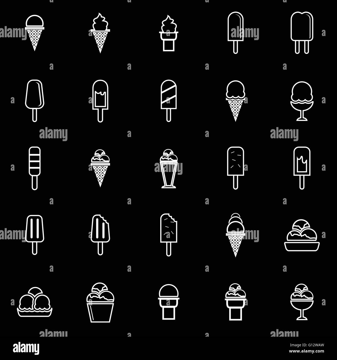 Ice cream line icons on black background, stock vector Stock Vector ...