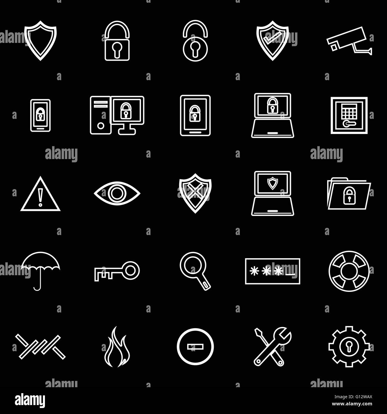 Security line icons on black background, stock vector Stock Vector ...