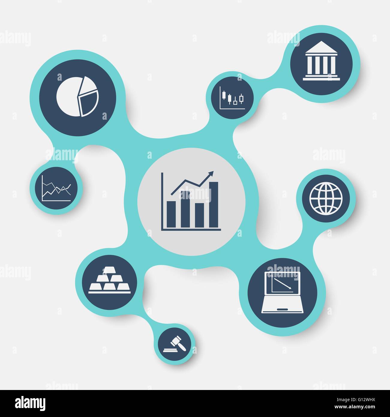 Stock market infographic template with connected metaballs, stock ...