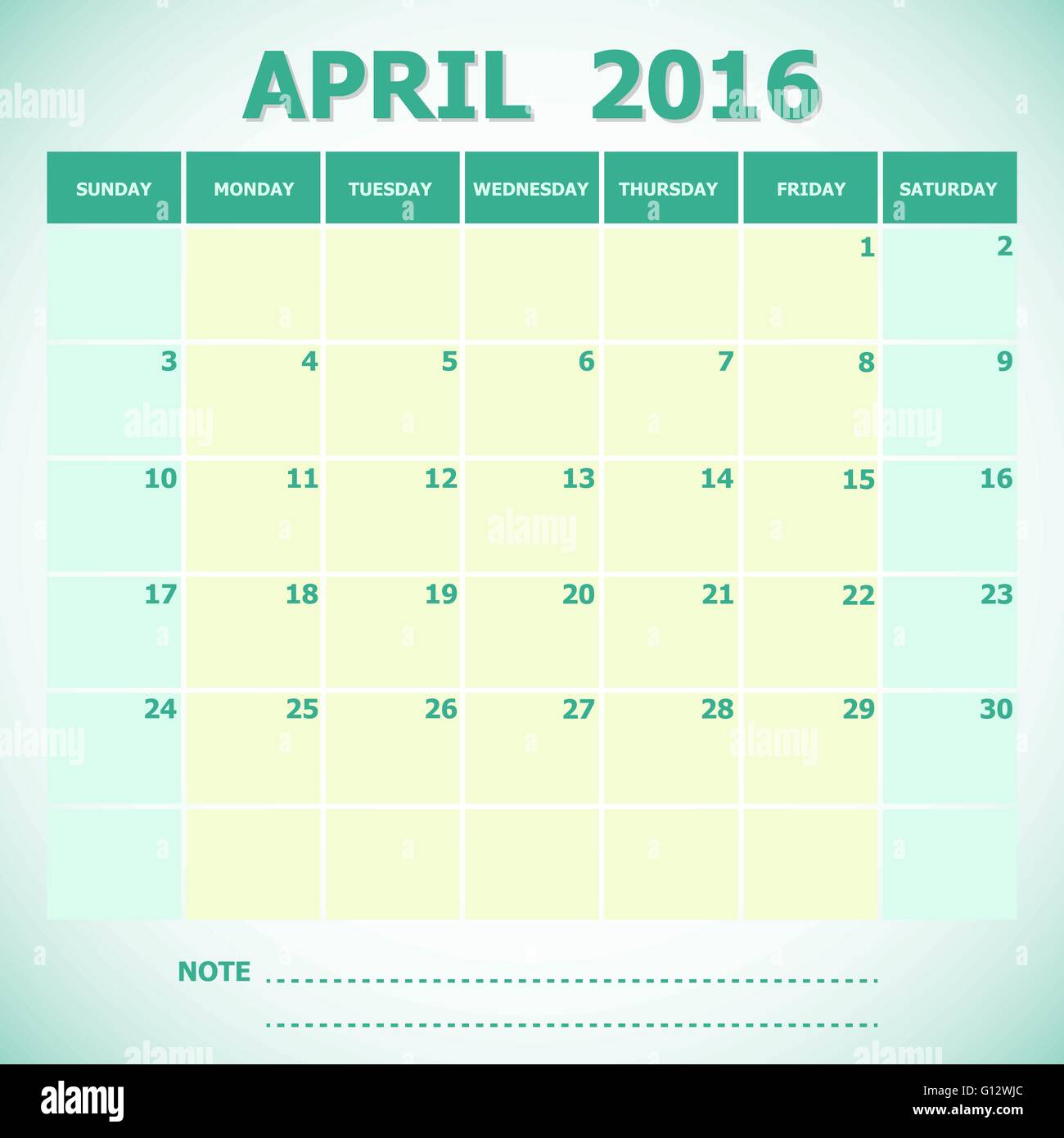 Calendar April 2016 week starts Sunday, stock vector Stock Vector Image ...