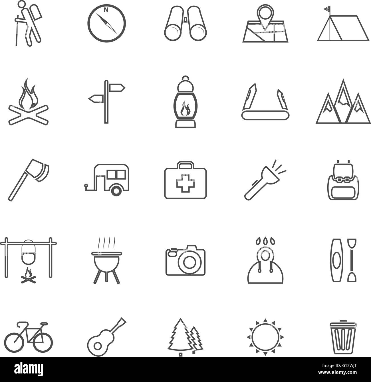 Trekking line icons on white background, stock vector Stock Vector ...