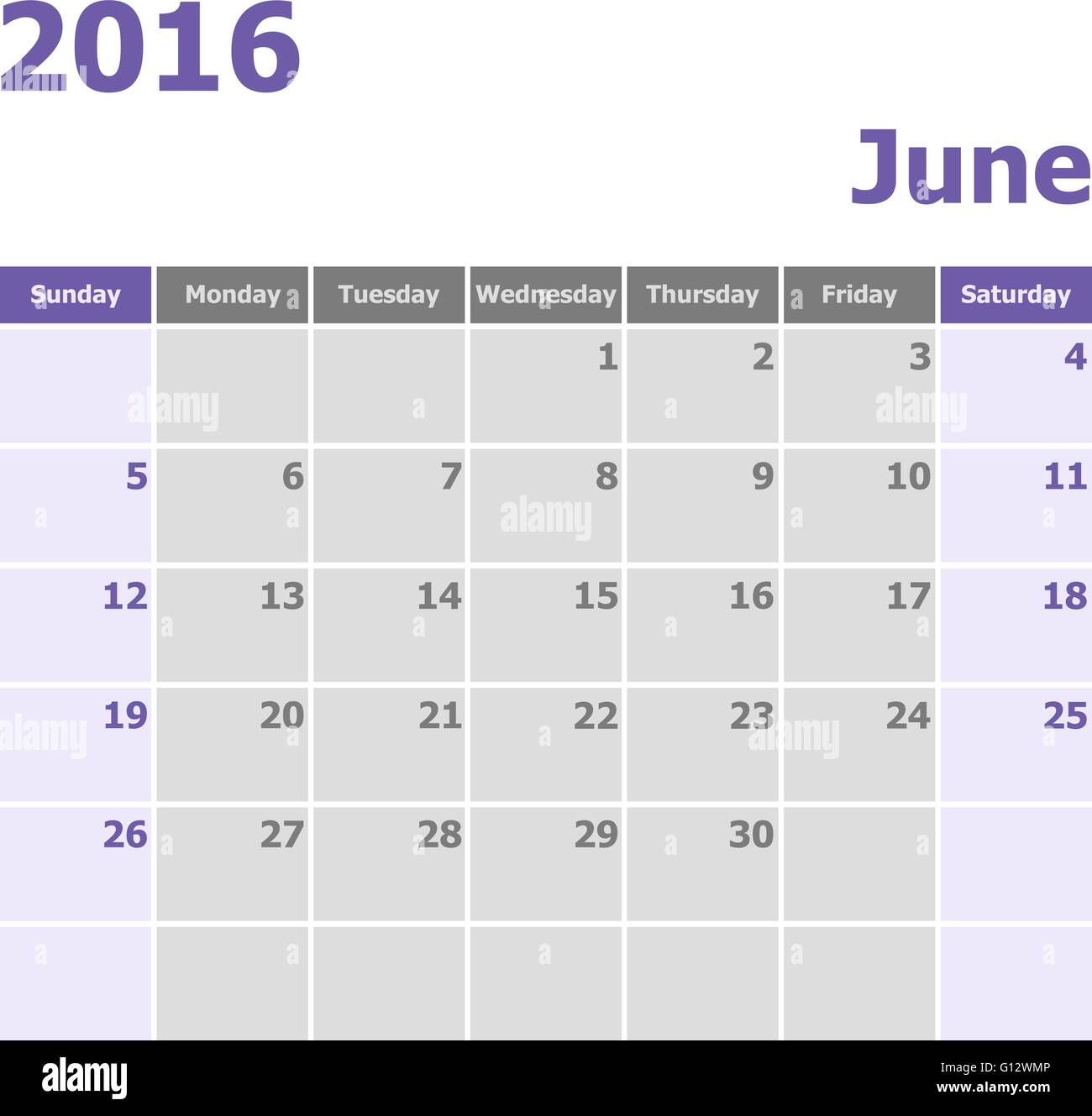 Calendar June 2016 week starts from Sunday, stock vector Stock Vector ...