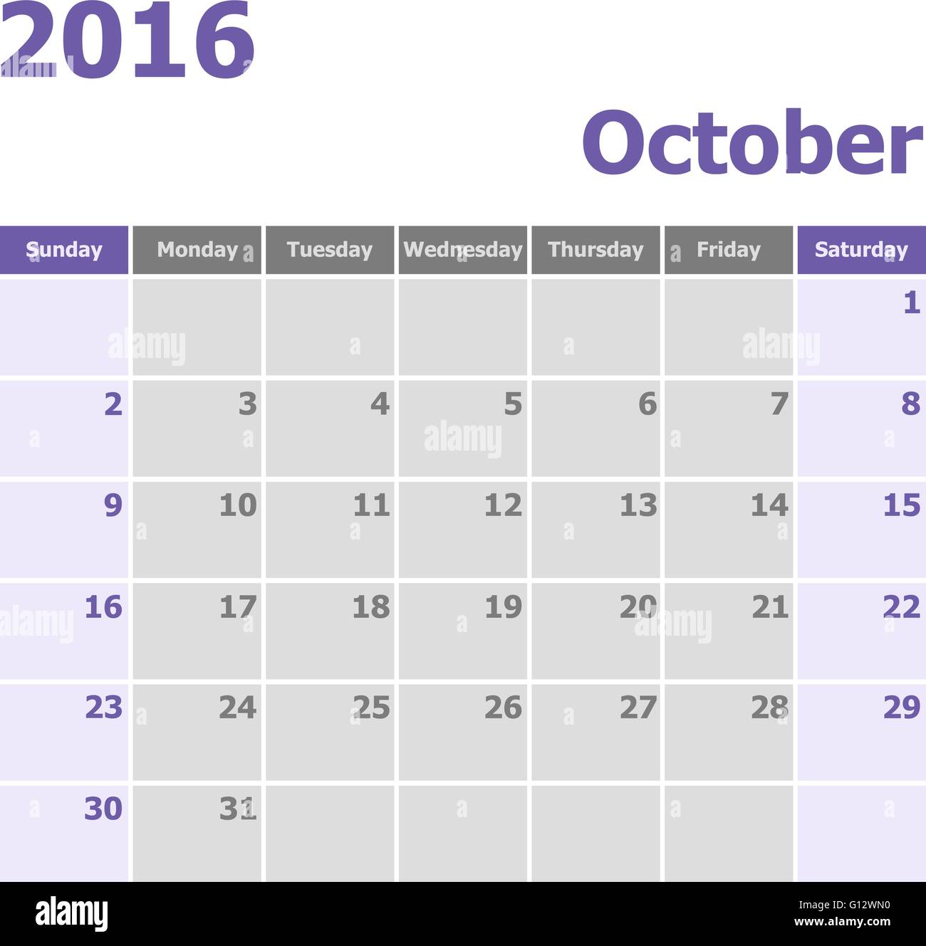 Month calendar october Stock Vector Images - Alamy