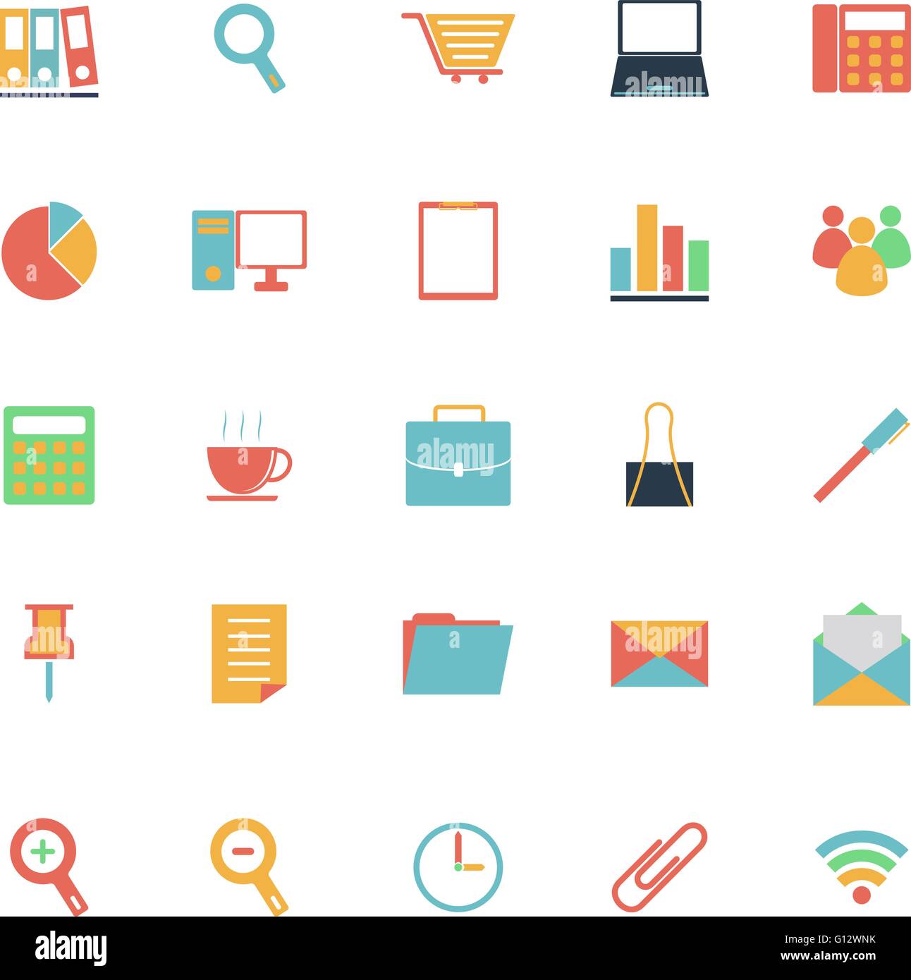 Office color icons on white background, stock vector Stock Vector Image ...