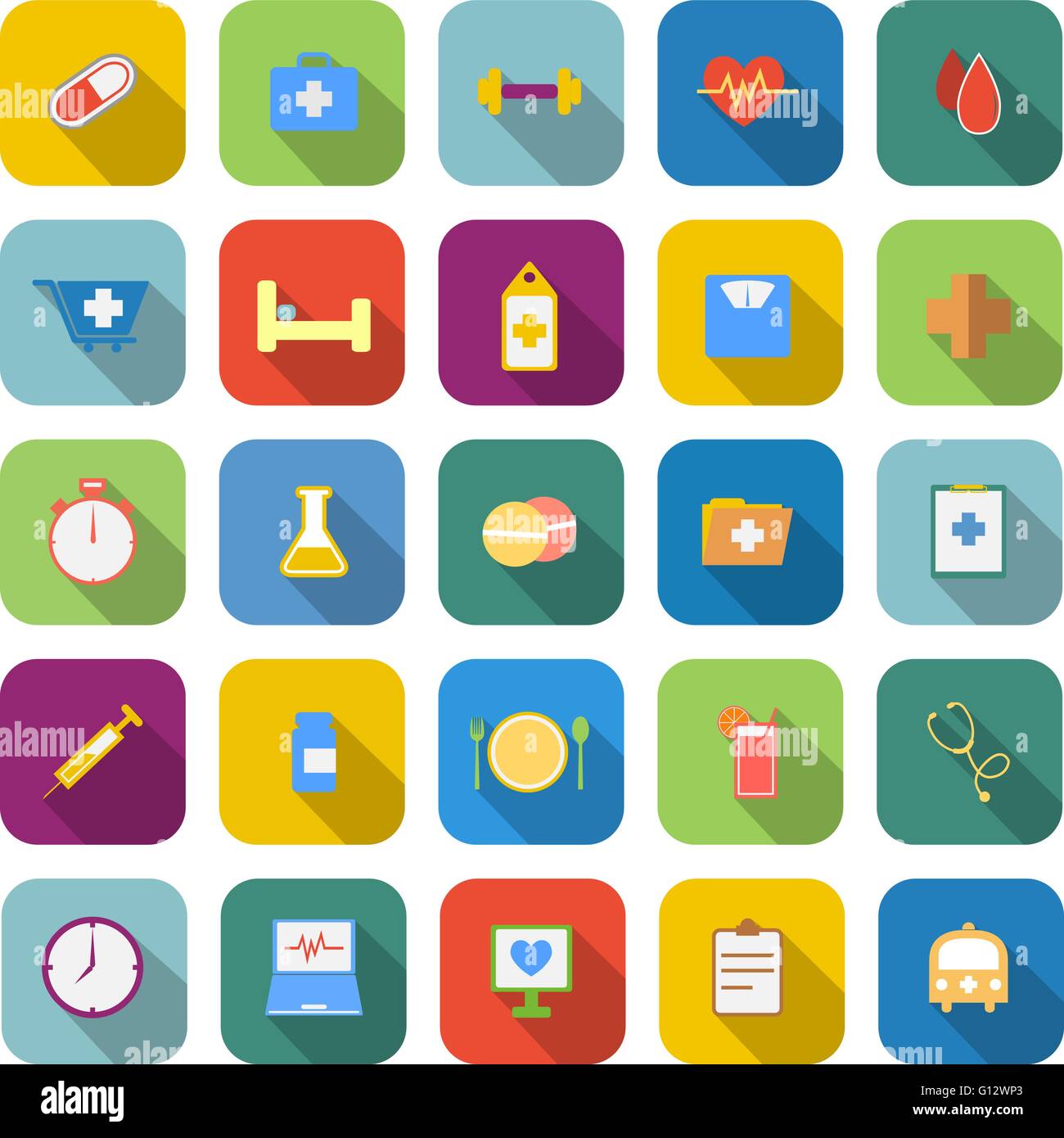 Health color icons with long shadow on white background Stock Vector ...