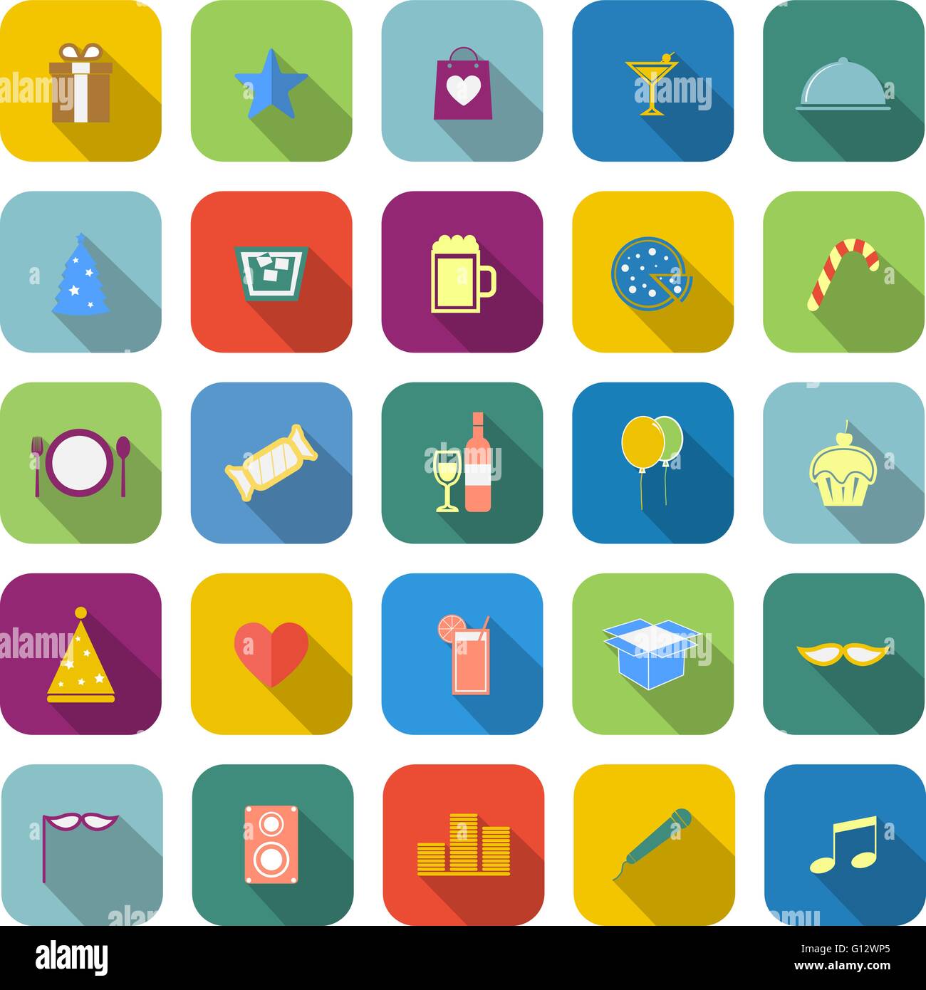 Party color icons with long shadow on white background Stock Vector ...