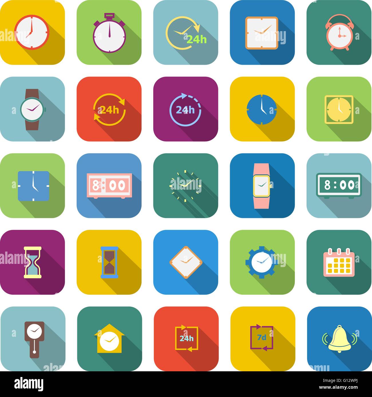 Time color icons with long shadow on white background Stock Vector ...