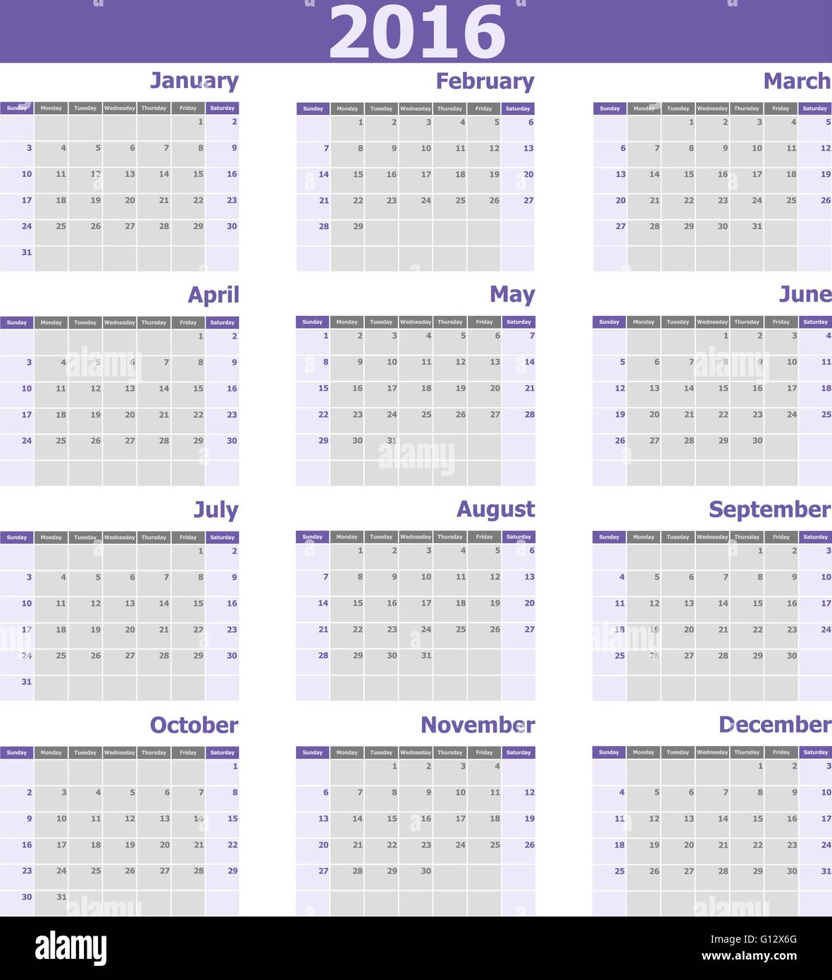 Calendar 2016 week starts from Sunday, stock vector Stock Vector Image ...