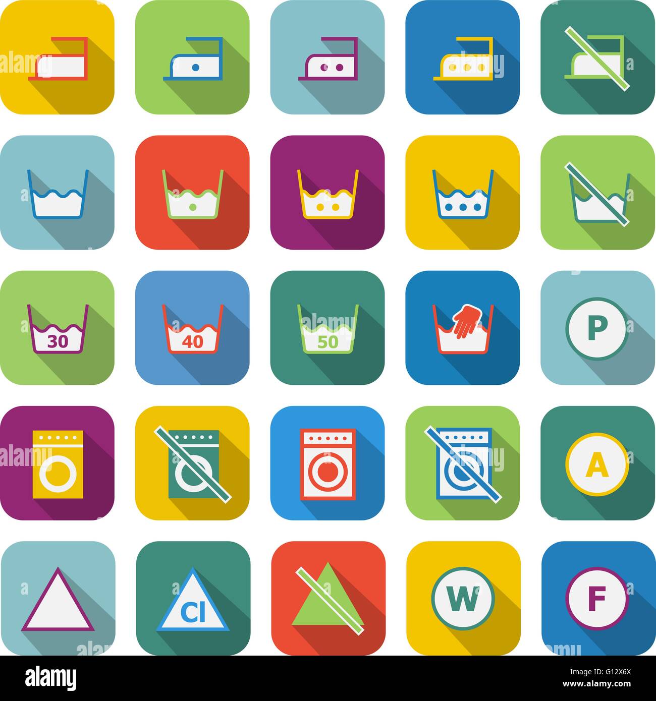 Laundry color icons with long shadow on white background Stock Vector ...