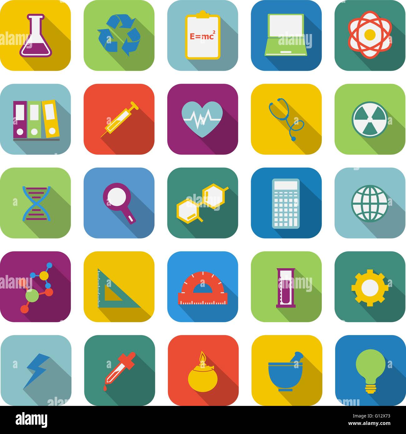 Science color icons with long shadow on white background Stock Vector ...
