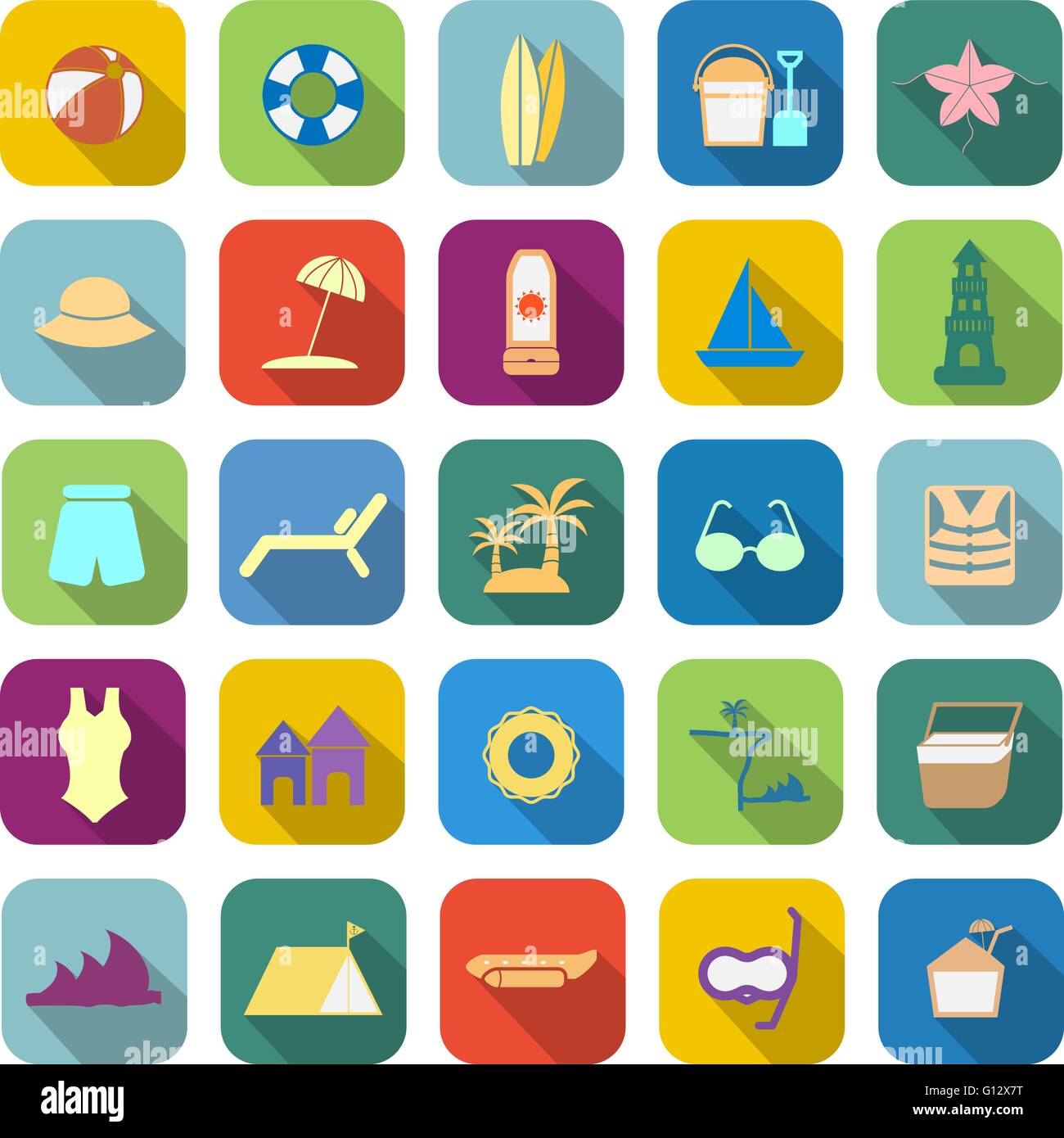 Beach color icons with long shadow on white background Stock Vector ...