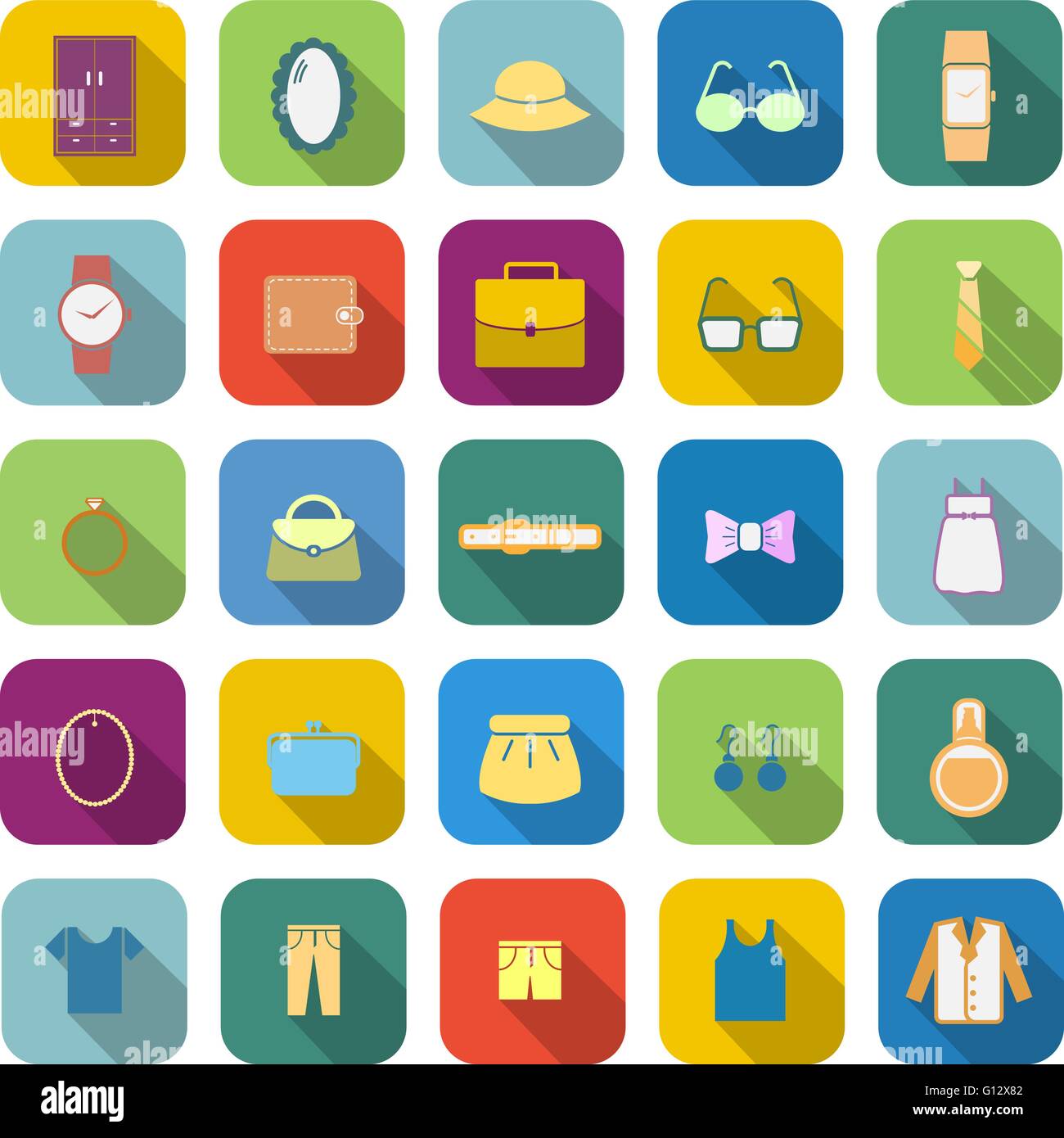 Dressing color icons with long shadow on white background Stock Vector ...